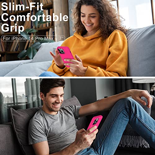 DEENAKIN Compatible with iPhone 14 Pro Max Case with Screen Protector,Soft Flexible Silicone Rubber Cover for Women Girls,Slim Fit Shockproof Protective Phone Case 6.7" Hot Pink