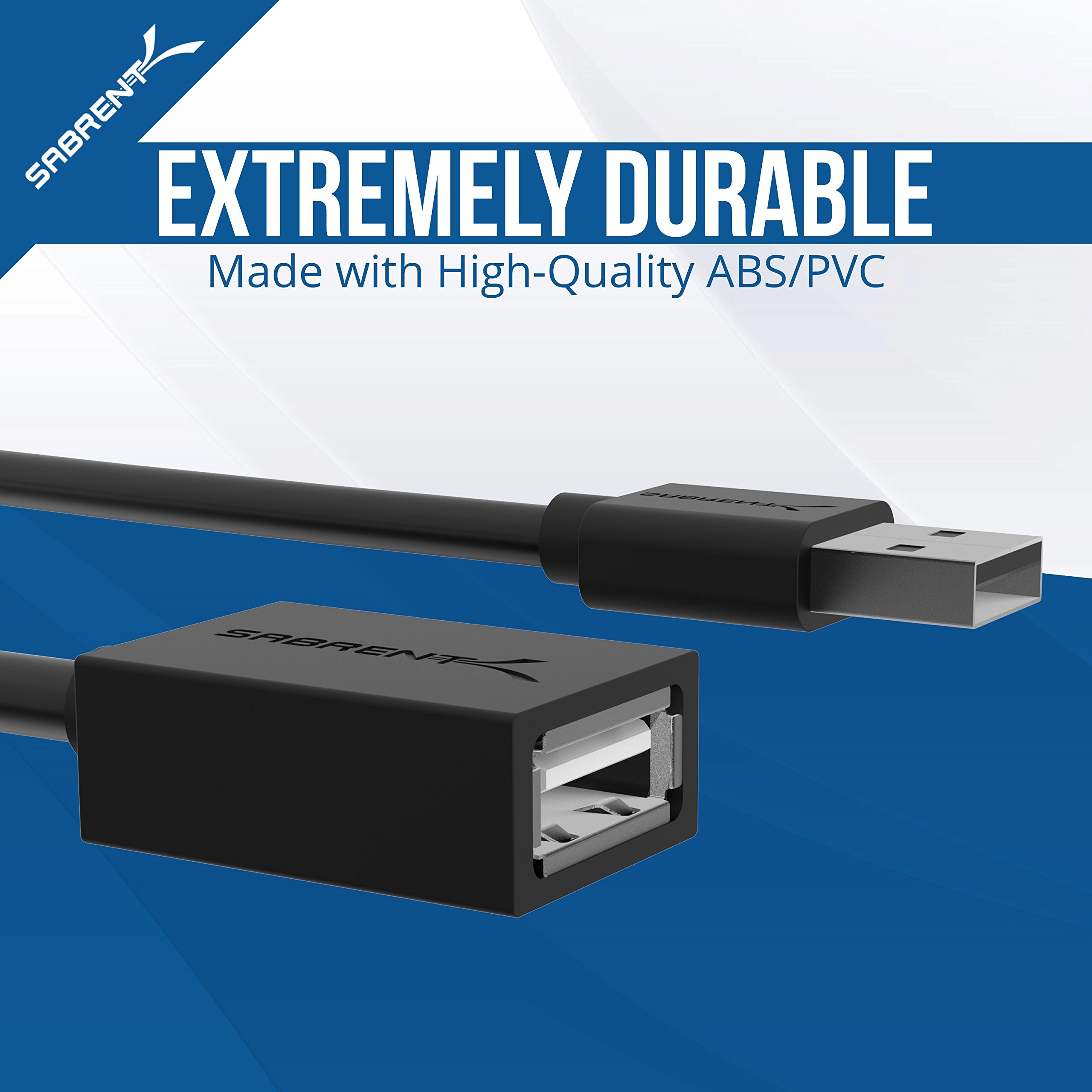 SABRENT 22AWG USB 2.0 Extension Cable A Male to A Female [Black] 6 Feet (CB-2060)