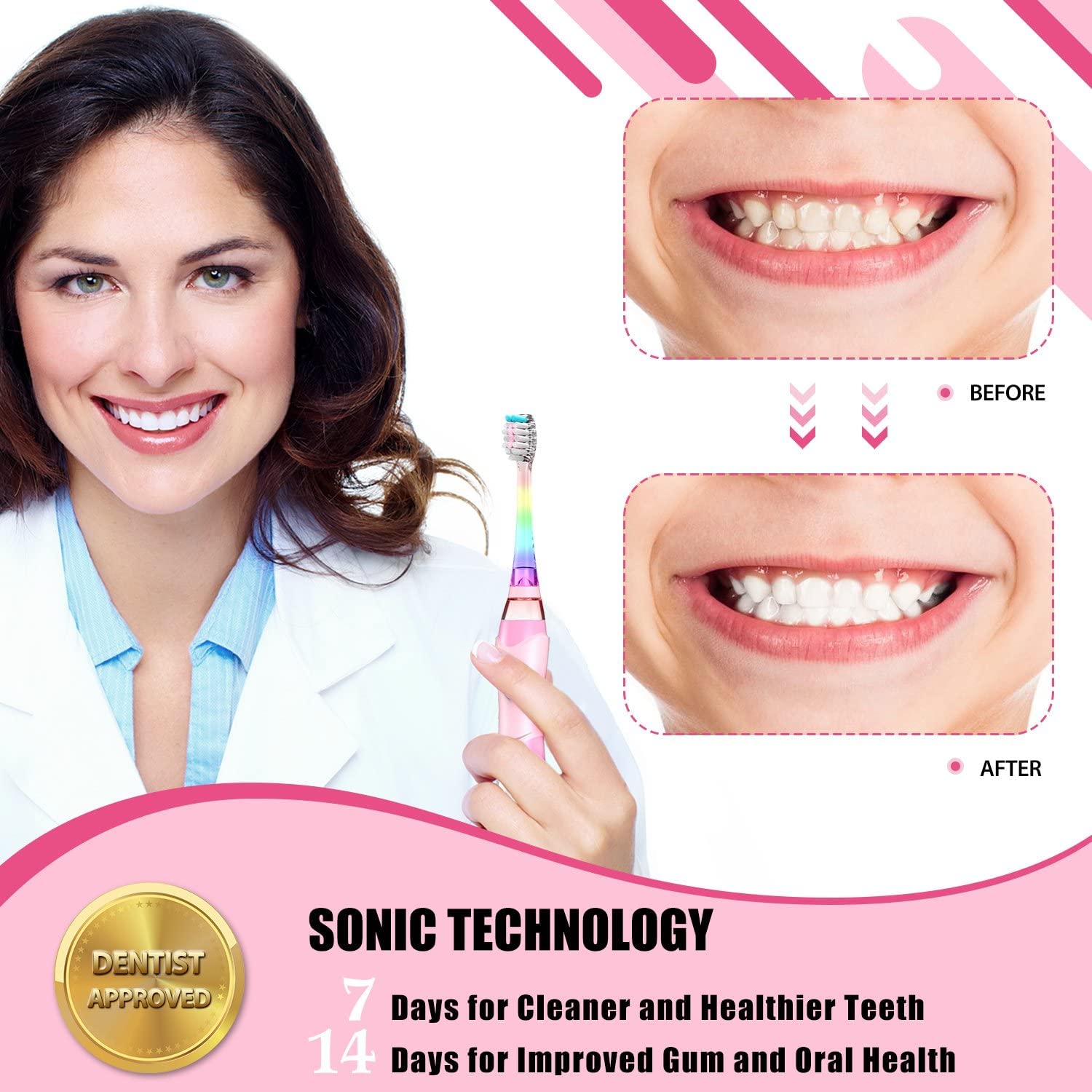 DADA-TECH Kids Electric Toothbrush with Replacement Heads (DT-K6)