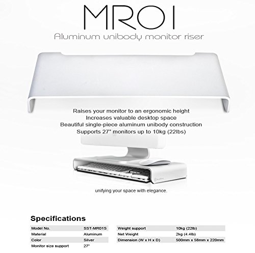 SilverStone Technology Aluminum Unibody Monitor / iMac Stand, Silver (MR01S)