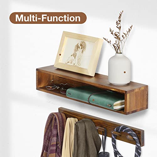 FifthQuarter Coat Hooks Wall Mounted: Easy Installation Rustic Coat Rack with Extra Storage Shelf and Sturdy Wooden Hook for Hanging Decor in Bathroom| Entryway| Bedroom | Hallway
