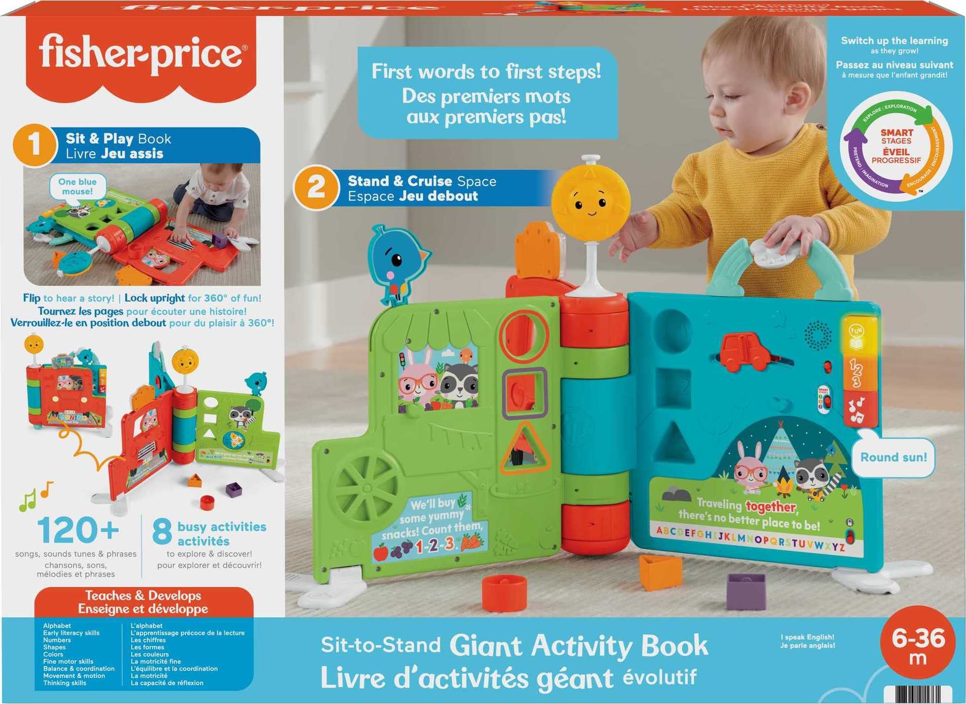 Fisher-Price Sit-to-Stand Giant Activity Book, Electronic Learning Toy and Activity Center for Infants and Toddlers Ages 6 Months to 3 Years