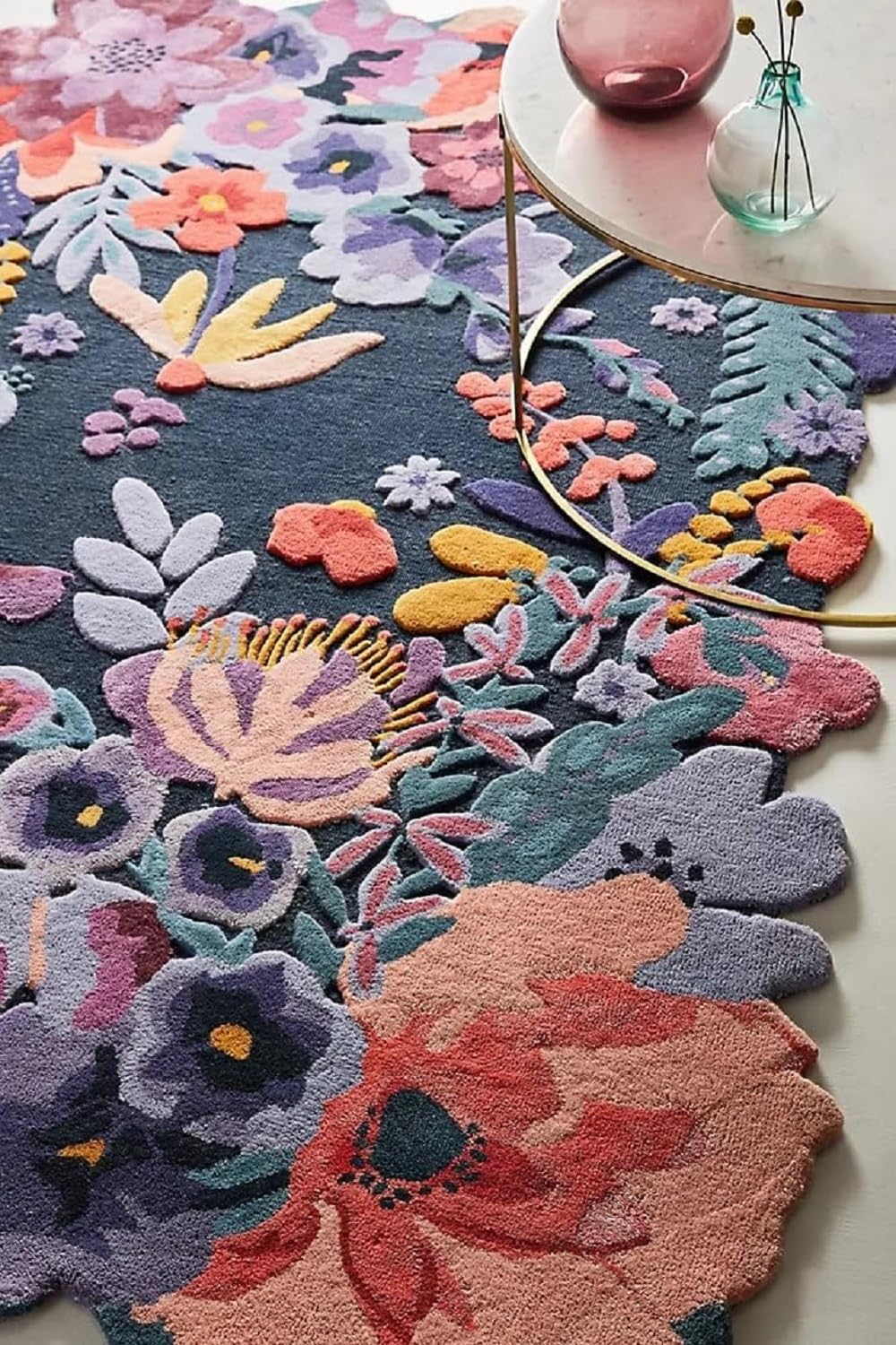 RestopuffHandmade Flower Multicoloured Irregular Area Rug 100% Imported Blended Wool Floral Area Rug (Blue, 5 x 8 feet)