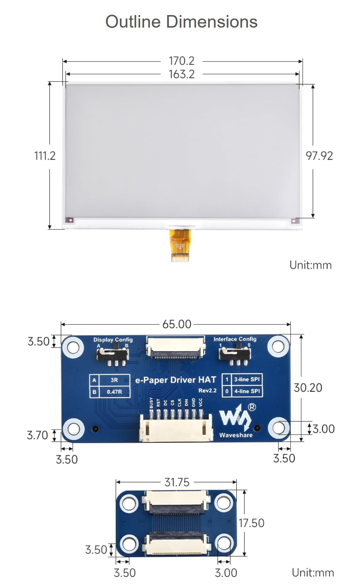 New 7.5 inch E-Ink Display e-Paper HAT (B) Three-Color Resolution 800×480 SPI Interface for Raspberry Pi 4 3 2 Zero W WH Jetson Nano @XYGStudy