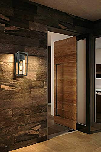 Jorunhe Rectangular Glass Wall Light, E26 E27 Wall Fixture Fitting on a Terrace, Front Door Light, for Home, Garden Wall Lantern Light, Clear Metal Lantern Garden Wall Lamp