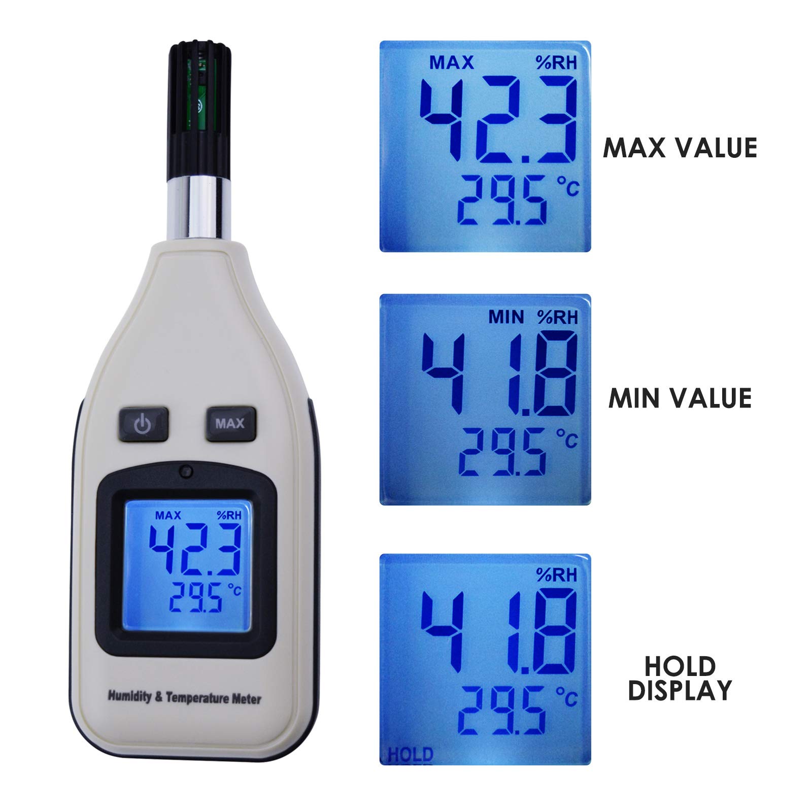 Handheld Digital Humidity & Temperature Meter 0~100% RH/ -30~70°C (-22~158°F) LCD Display Backlight Moisture Thermo Hygrometer Thermometer Small Tester Gauge for Home Kitchen Indoor Outdoor