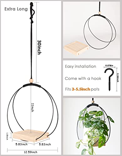 Dravmola Plant Hanger with Wood Base - Boho Macrame Hanging Plant Holder for Indoor Plants Hanging Planter for Wall/Window/Room Decor Black (Pot & Plant Not Included)