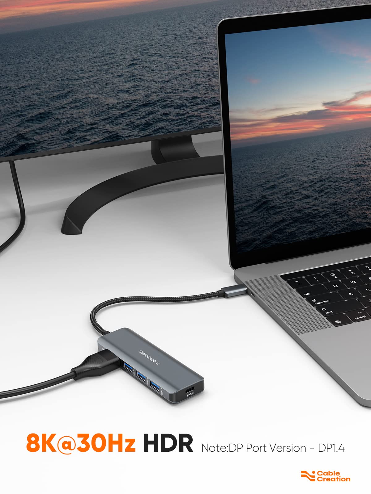 CableCreation 8K HDMI USB C Hub Bundle with Short USB to USB C Cable 1.6FT