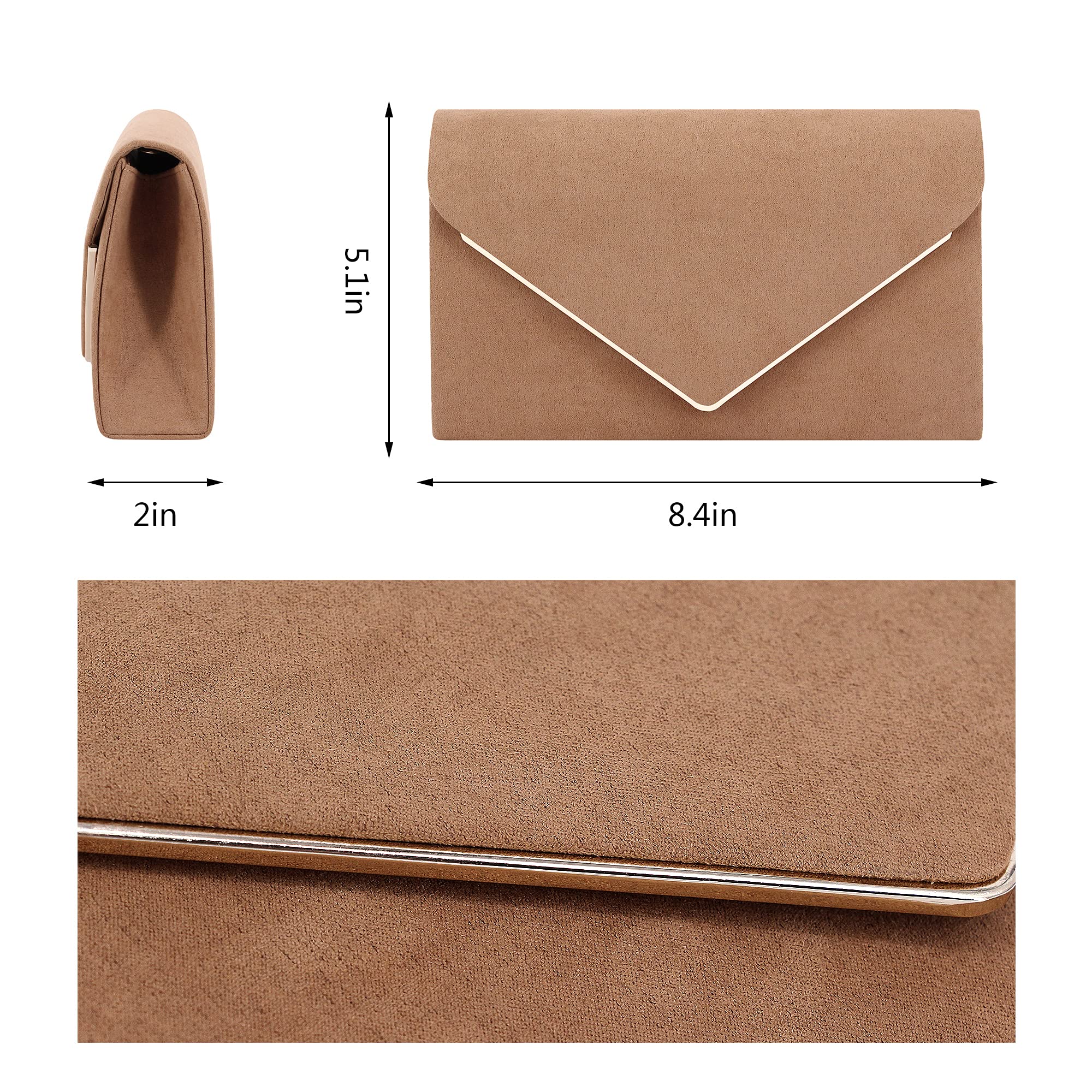 jascaela Women's Faux Suede Evening Clutch Handbags Envelope Evening Purses for Wedding Cocktail Prom Party - Camel