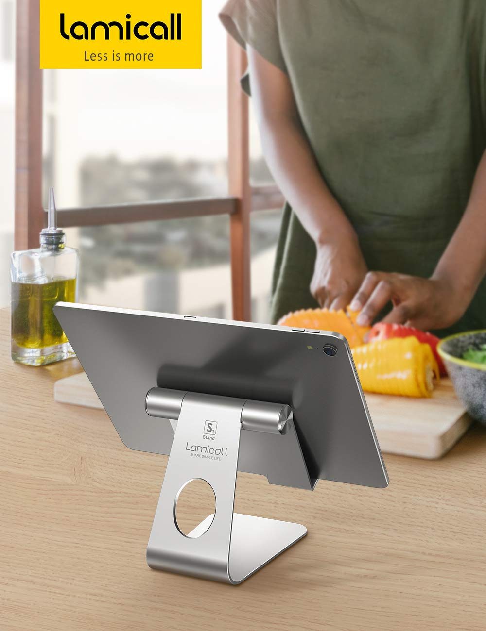 Tablet Stand Adjustable, Lamicall Phone Stand : Desktop Stand Holder Dock Compatible with Phone Xs Max XR, New iPad 2018 Pro 9.7, 10.5, Air Mini 2 3 4, Kindle, Accessories, Tab (4-13 inch) - Silver