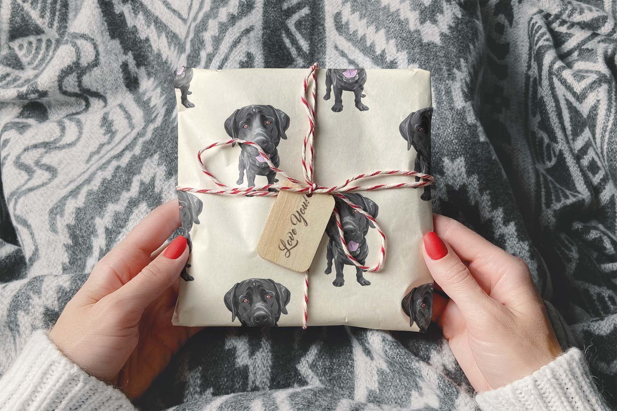 Cute Black Labrador Retriever Gift Wrap, Black Lab Wrapping Paper, Dog Christmas Birthday Party Decoration Decor (6 foot x 30 inch roll)