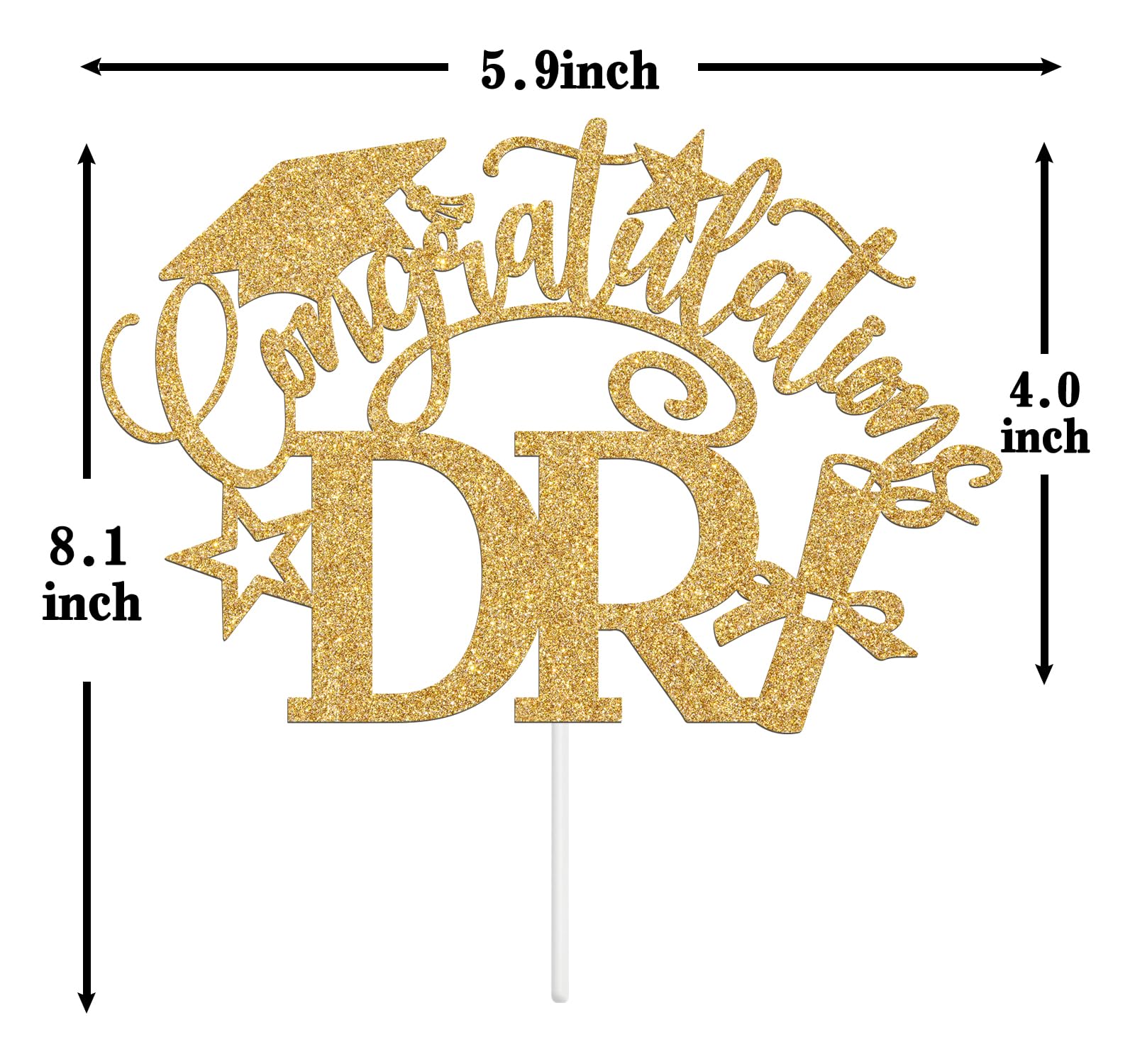 Congratulations DR Cake Topper, Congrats Grad/Doctoral Degree Cake Decor, Class of 2024 Graduation Party Decorations Supplies, Gold Glitter