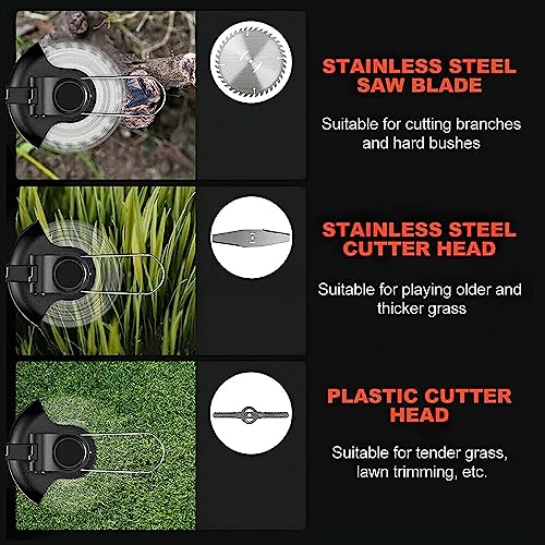 Electric Weed Eater, Weed Wacker Battery Powered, Cordless Lawn Trimmer Weed Eater Tool with Adjustable Handle 3 Function Blades Weed Eater Brush Cutter for Yard and Garden