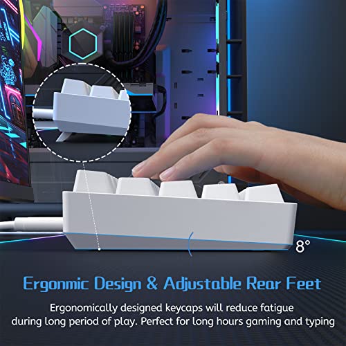 DIERYA 60% Mechanical Keyboard, DK61se Wired Gaming Keyboard with Red Switches, LED Backlit Ultra-Compact 61 Keys Mini Office Keyboard for Windows Laptop PC Gamer Typist(White)