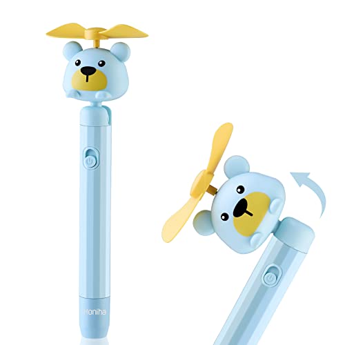 Honiha Mini Portable Fan, Personal Mini Handheld Fan, Replaceable Battery Small Pocket Fan, Adorable Cartoon Little Fan for Travel Indoor Outdoor, Summer Gift for Kids Girls Women Men, Blue
