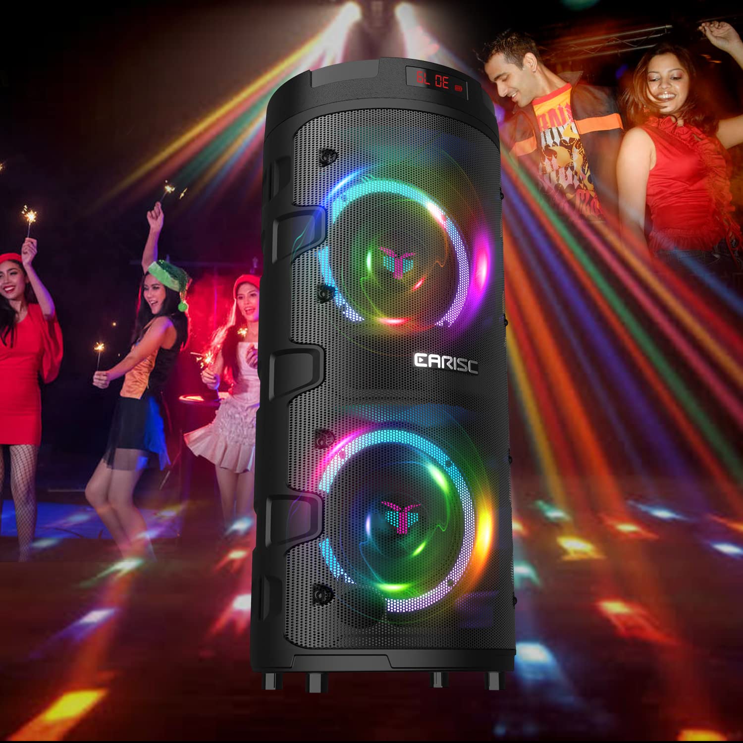 EARISE M62 Portable Bluetooth PA Speaker, Dual 6.5" Rechargeable Indoor/Outdoor Bluetooth Karaoke Audio System, TWS, Party Lights, LED Display, FM/AUX/MP3/USB/SD/TF