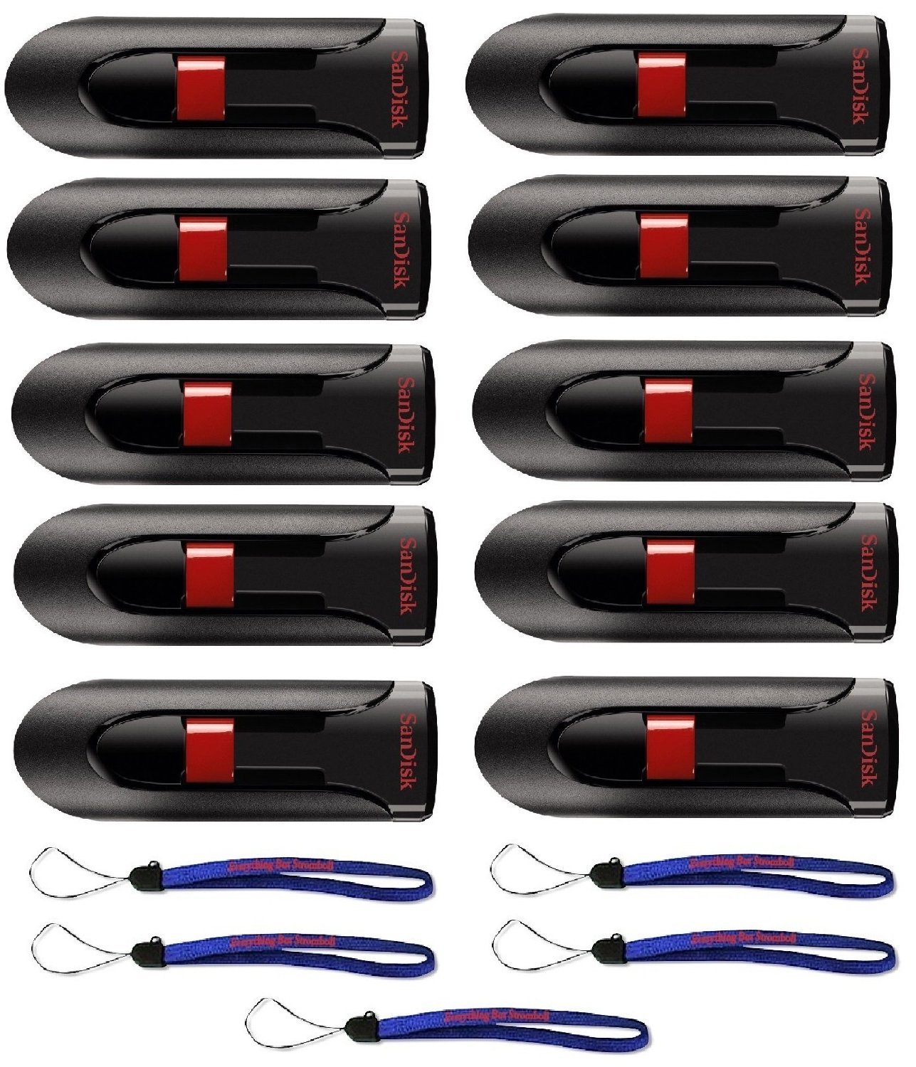 SanDisk Cruzer Glide 32GB (10 Pack) Cruzer USB 2.0 Flash Drive Jump Drive Pen Drive CZ60 Bundle with (5) Everything But Stromboli Lanyards