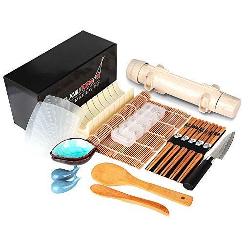 Delamu Sushi Making Kit, 20 in 1 Sushi Bazooka Roller Kit with Chefās Knife, Bamboo Mats, Bazooka Roller, Rice Mold, Temaki Sushi Mats, Rice Paddle, Rice Spreader, Chopsticks, Sauce Dishes, Guide Book