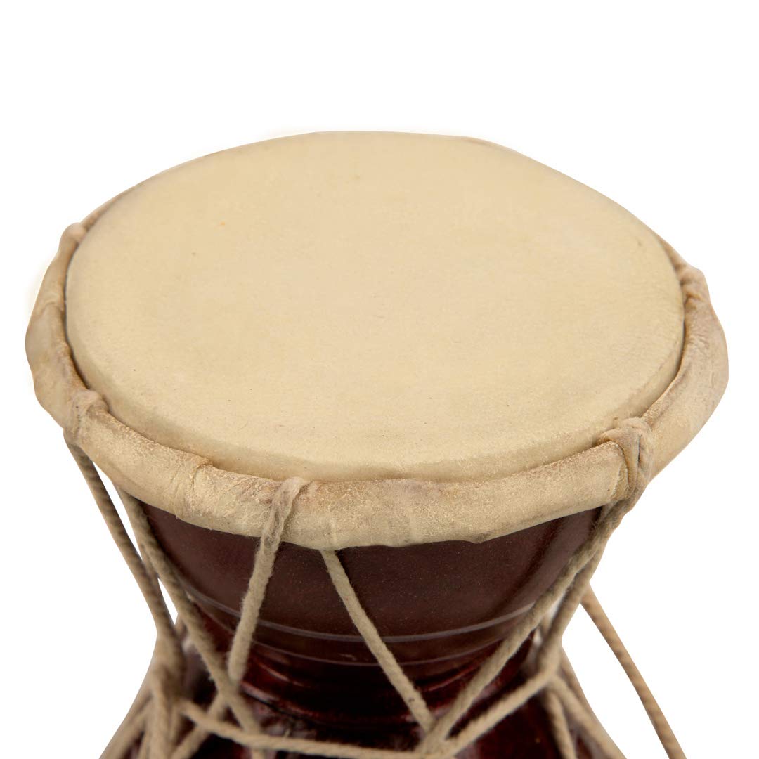 Handmade Wooden & Leather Classical Indian Folk Dumroo Damroo Damaru Hand Drum Set Percussion Decorative Collectible Showpiece World Musical Instruments (Brown)