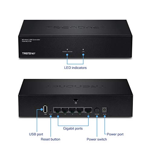 TRENDnet Wireless LAN Controller, Built-in 5-Port GB Switch, Compatible with: TEW-755AP/TEW-821DAP/TEW-825DAP, Access Point Management, TEW-WLC100, Black, Manage up to 128 AP's