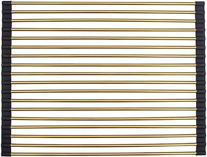 Bundle of Gold Pull Down Sprayer Kitchen Faucet with Stainless Steel Dish Drying Rack – Kitchen Sink Faucet with Dual Function Spray Head and 360 Swivel Spout - Gold 21 X 13” Roll Up Dish Drying Rack