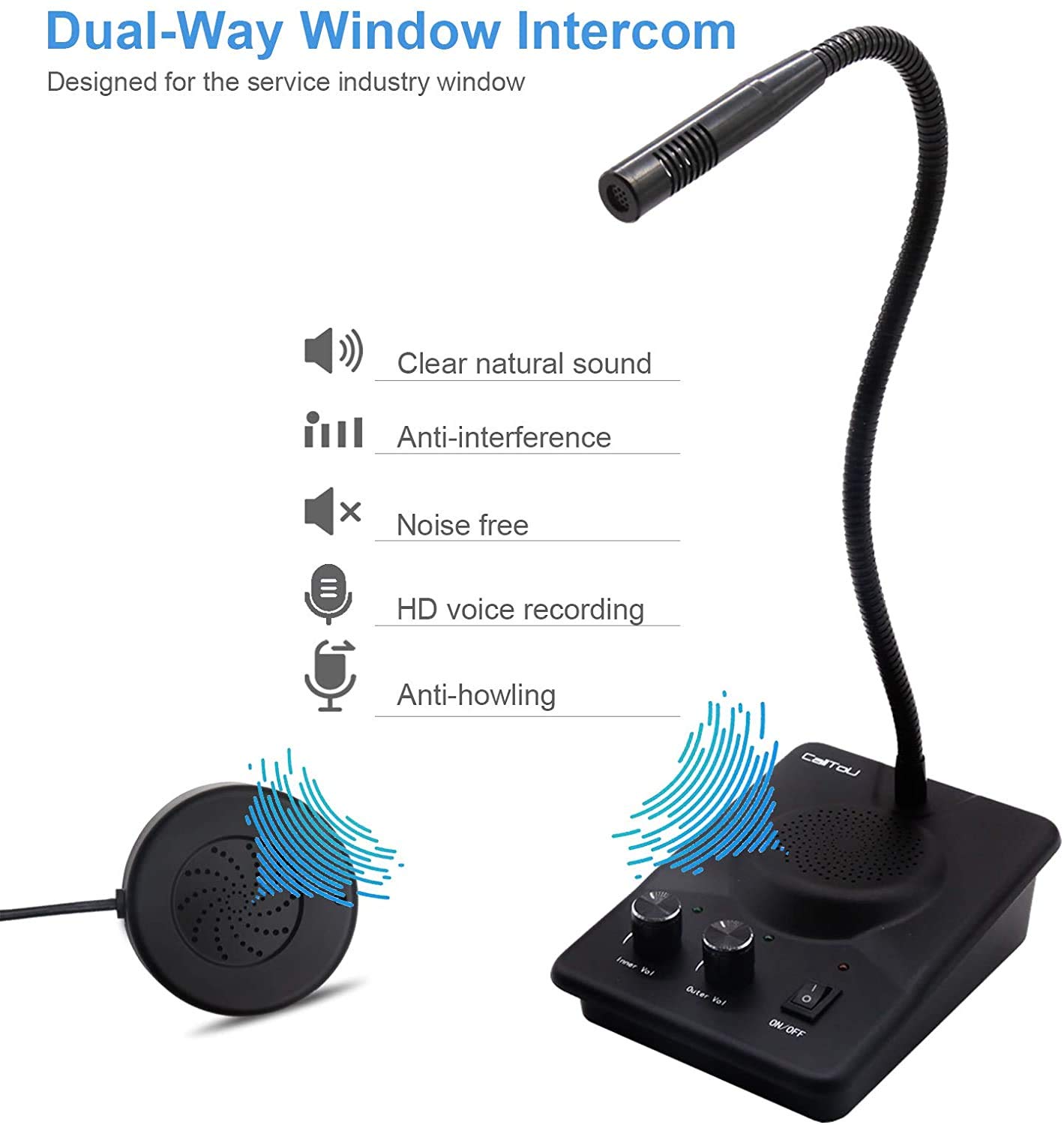 Daytech Window Speaker System 2 Way Intercom Communication Microphone Intercom Anti-Interference for Bank Restaurant Business Government Office Hospital with Volume Control 2 Pack