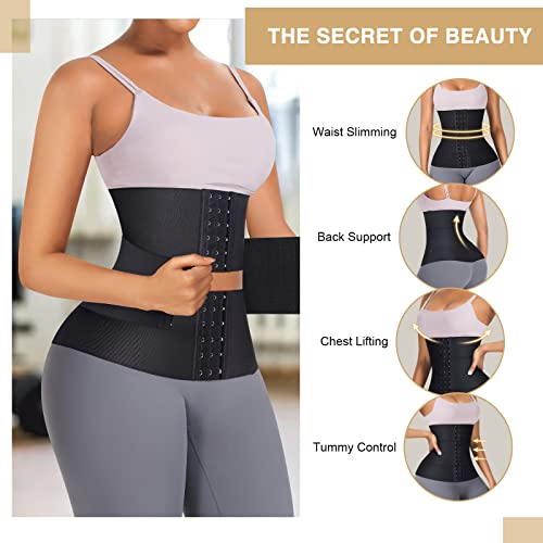 FeelinGirl Waist Trainer for Women Seamless Underbust Waist Corsets Cincher Adjustable Workout Girdle Segmented Hourglass Body Shaper Black L