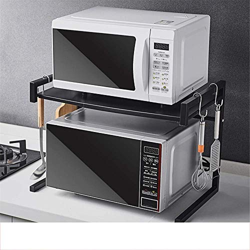 JF-XUAN Kitchen Shelf Kitchen Counter Holder 2-Tier Microwave Oven Rack Expandable Stainless Steel Microwave Shelf Kitchen Counter Shelf (Color : Black, Size : 65X36X42CM)