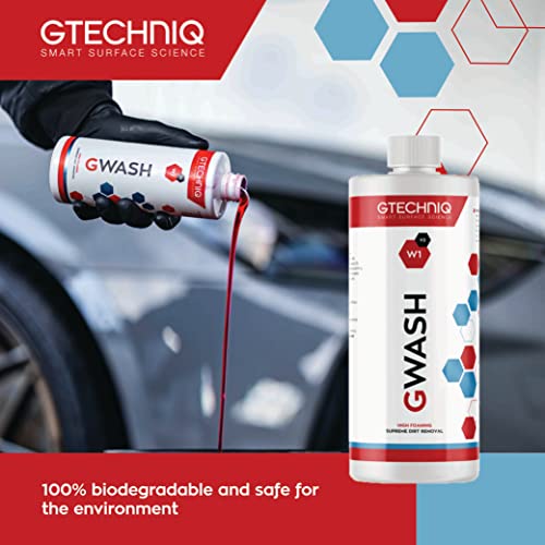 Gtechniq - W1 GWash - High Foam Content, Maximum Gloss Retention, Tough On Dirt and Grime, High Slickness Lubrication - Breaks Down Residue, Works Great in Foam Cannons (500 milliliters)