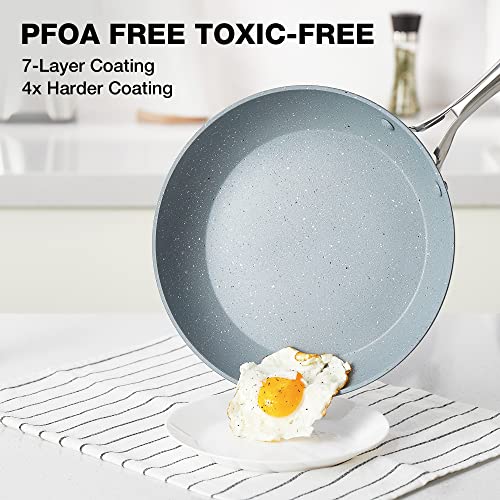 HLAFRG 8 Inch Nonstick Frying Pan with Lid,Blue Marble Die-cast Skillet, Stone-Derived Coating,APEO & PFOA Free, with Soft-touch Ergonomic Handle,Oven Safe and Induction Compatibleā¦