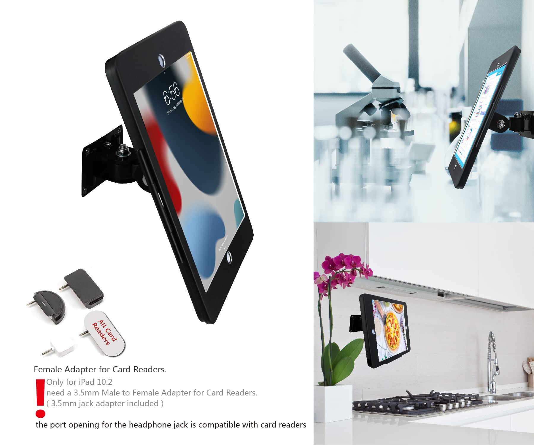 DDSHOW On Wall Mount Metal Bracket for iPad 10.2-Inch (Gen. 9th,8th,7th),with Anti Theft Security Lock&Key, Rotate Design Arbitrary Adjustment,Multi Angle,Metal,Screw Fixing,Black