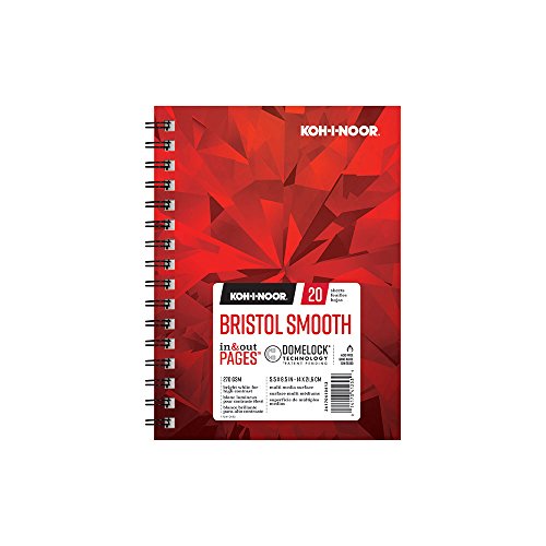 Koh-I-Noor 5.5" x 8.5" Bristol Smooth Bright White Paper Pad with In and Out Pages, 270 GSM, Side Wire-Bound, 20 Sheets per Pad (26170410413)