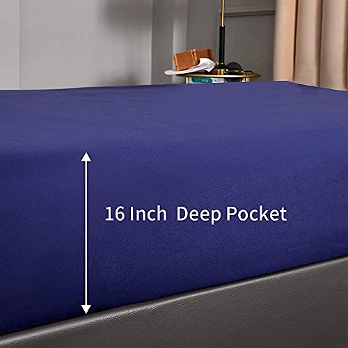 DERBELL Bed Sheet Set - Brushed Microfiber Bedding - Bedding Sheets & Pillowcases - Deep Pockets - Easy Fit - Breathable & Cooling Sheets - 4 Piece King Blue Set