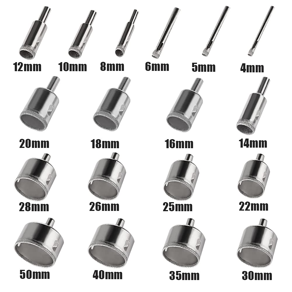 JOHOUSE Diamond Drill Bit Set, 18PCS Hole Saw Set for Granite Stone, Glass, Porcelain, Marble