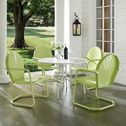 Crosley Furniture KOD10010KL Griffith Retro Metal Outdoor 5-Piece Dining Set with 39" Table and 4 Chairs, White and Key Lime