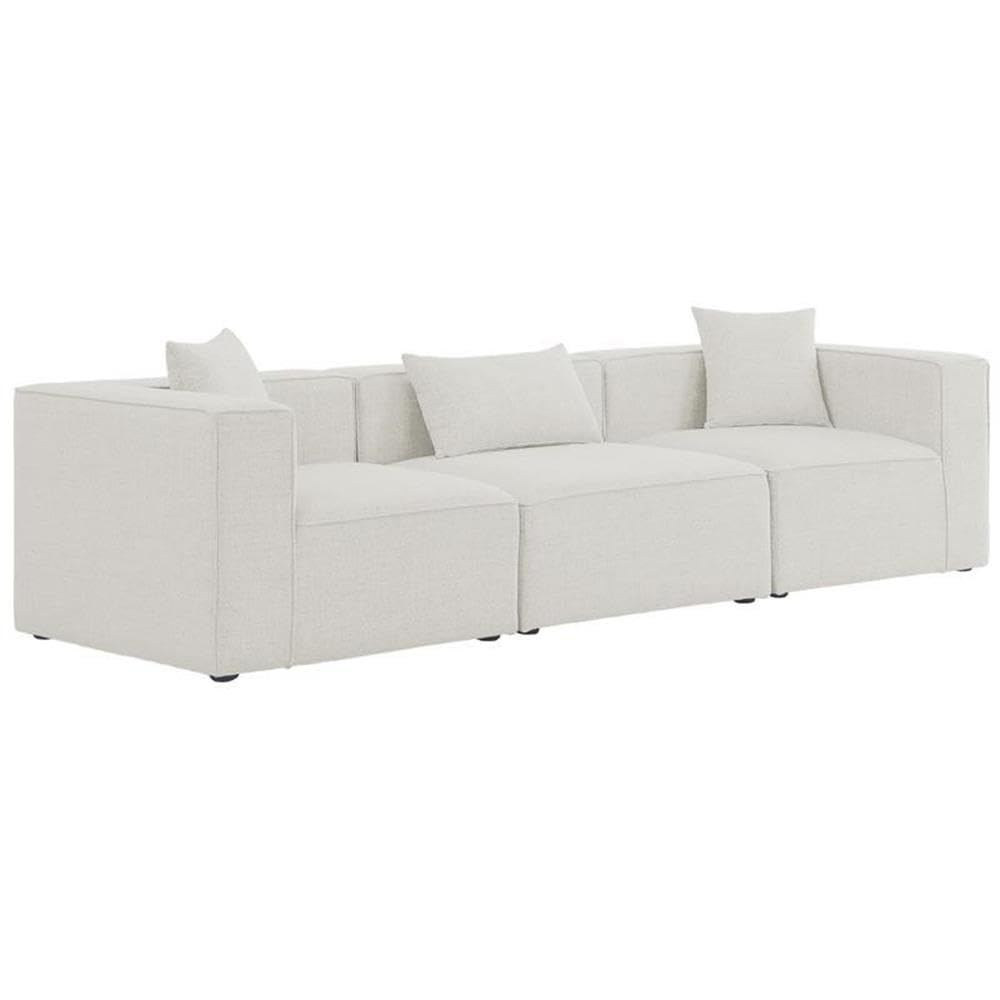 Meridian Furniture 630Cream-S108B Cube Collection Modern | Contemporary Linen Textured Fabric Upholstered Modular Sofa, Cream, 108" W x 36" D x 26" H