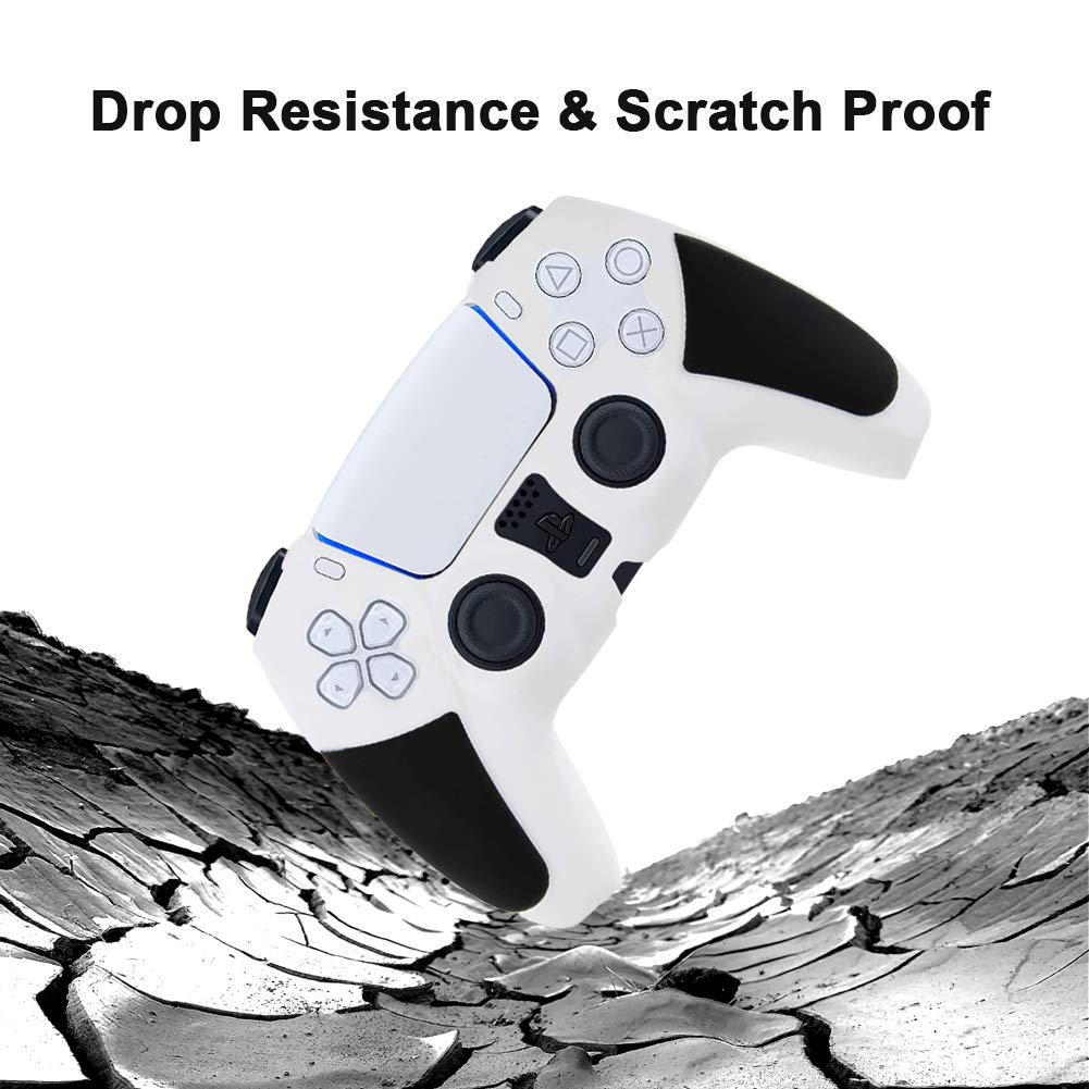 jojobnj Drop Resistance Silicone Protective Case Cover Skin for Sony PS5 Controller, Compatible with Playstation 5 DualSense Wireless Controller Anti-Slip Soft Rubber Case with 2 Thumb Grip Caps