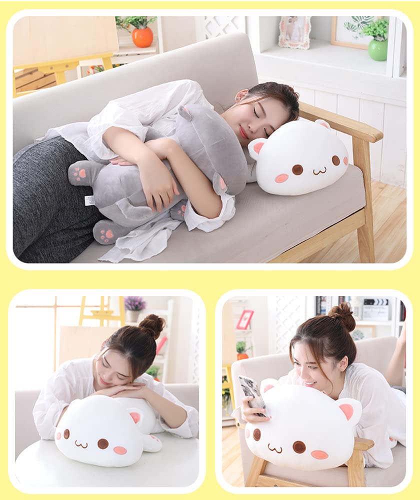 Cute Kitten Plush Toy Stuffed Animal Pet Kitty Soft Anime Cat Plush Pillow,Plush cat Doll Pillow Toys Children's (White)