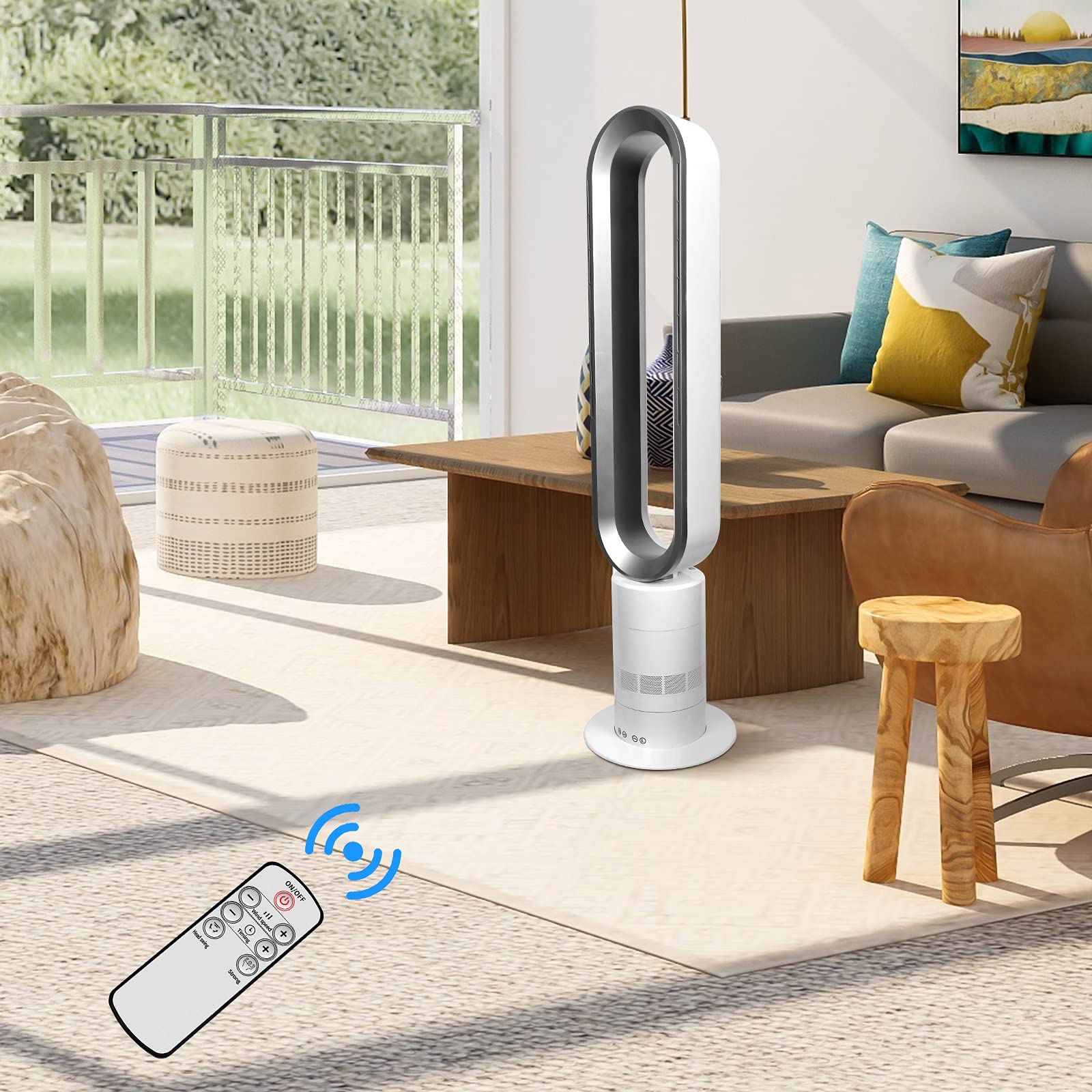 HealSmart Sufficient Size Bladeless Fan, Standing Fan, Tower Fan, 10 Speeds Settings, 10-Hour Timing Closure Bladeless Fan, Stylish And Modern Fan, Low Noise