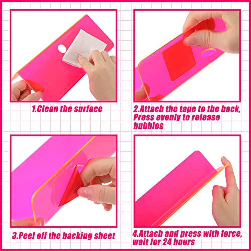 Floating Wall Shelves 9 Inch Acrylic Small Wall Shelf Hanging Shelves Adhesive Shelf Screwless Display Shelf with Cable Clips and Stickers for Bathroom, Bedroom, Office (Fluorescent Pink, 4 Pcs)