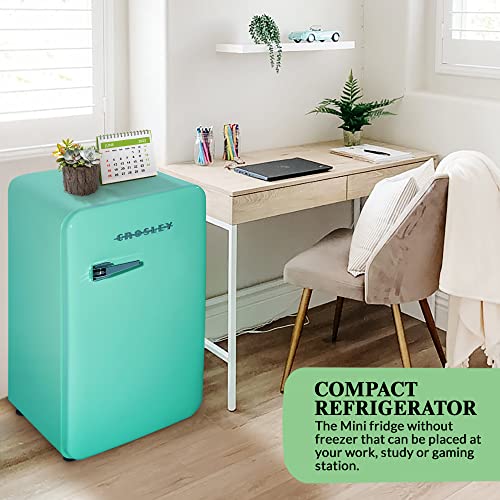 Crosley Retro Mini Fridge 3.2 Cu Ft Mint Green w/o Freezer, Compact Refrigerator for Bedroom, Garage, Office Under Desk, Undercounter, Apartment, School Dorm Fridge, Aesthetic, Small & Cute Appliances