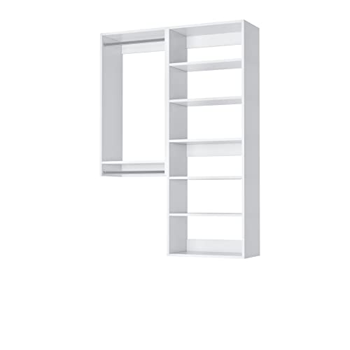 Closet Kit with Hanging Rods & Shelves - Corner Closet System - Closet Shelves - Closet Organizers and Storage Shelves (White, 63 inches Wide) Closet Shelving