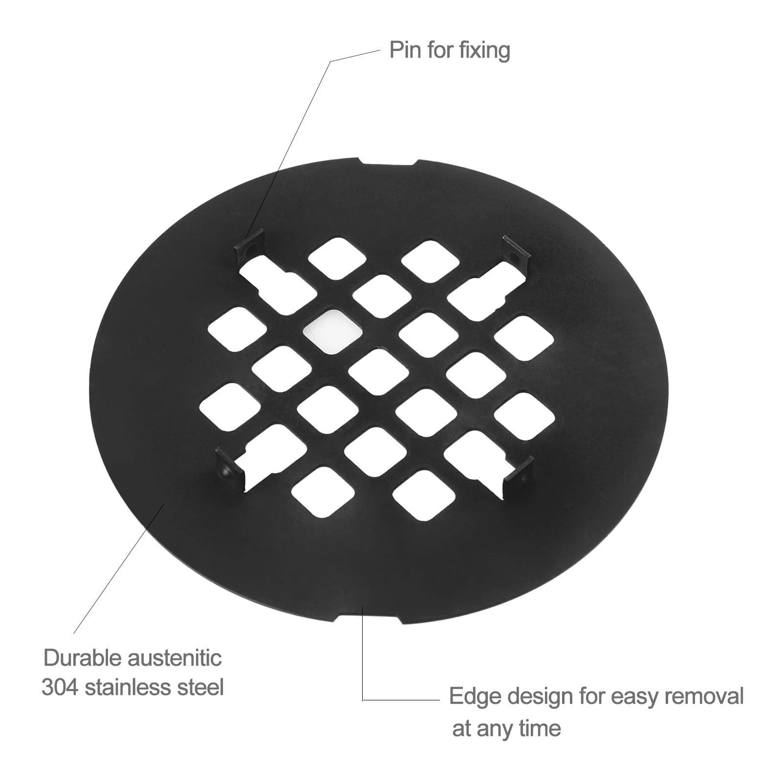 MUZISST 4-1/4β OD Snap-in Round Shower Drain Cover, Shower Drain Hair Catcher Replacement Floor Drainer, Sturdy and Durable Drain Cover, Easy to Install, Matte Black