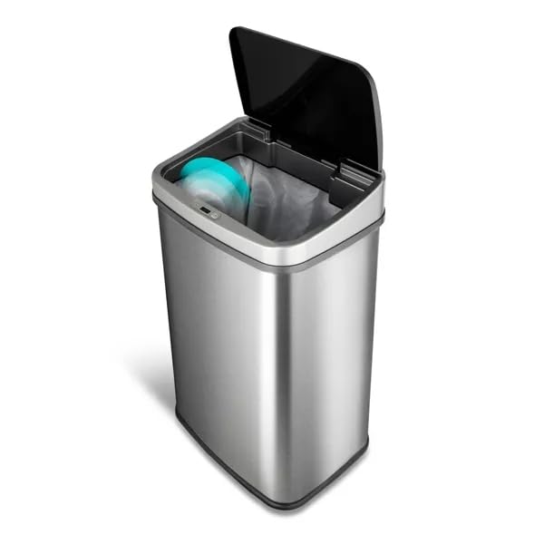 TYLEX 13gal Motion Sensor Rectangular Shape Stainless Steel Trash Can, Automatic Touchless Infrared Motion Sensor Rectangular Trash Can, Stainless Steel Base (Brushed Silver)