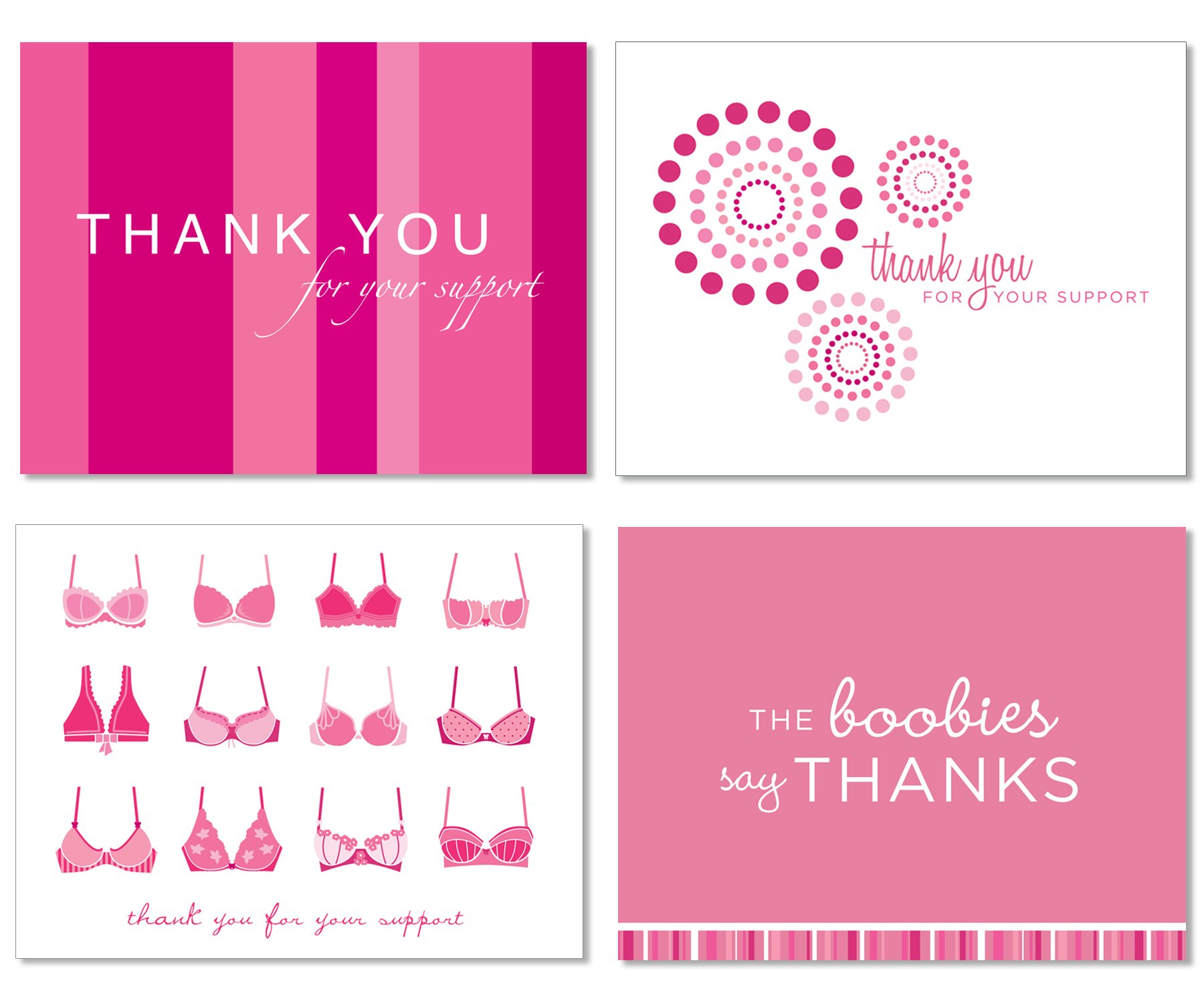 Two Poodle Press 20 Card Variety Pack - Breast Cancer Support Modern Pink Ribbon Thank You Cards in 4 Designs, Printed on 100% Recycled Stock - For Charity Events, Runs, Walks and 3-Day