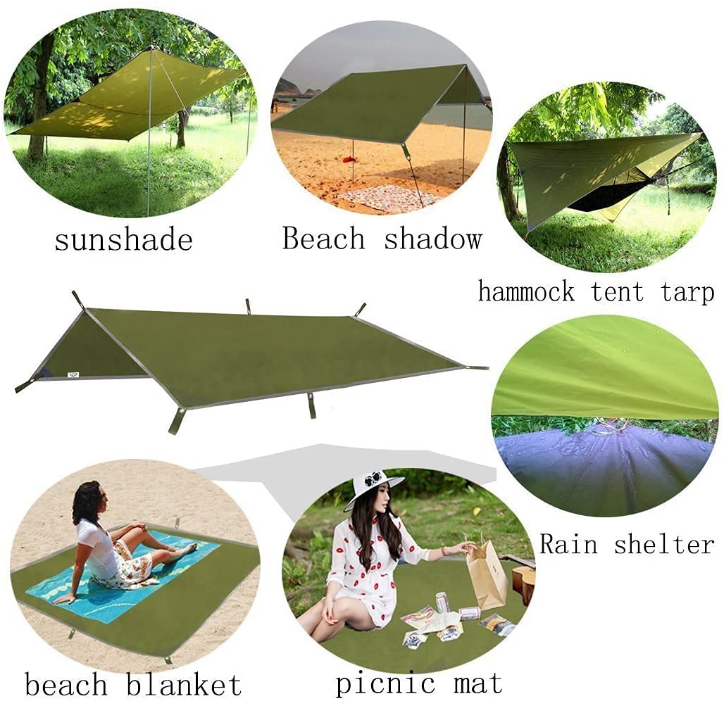 ARAER Camping Tent Tarp Hammock Rain Fly 3.3 lbs 3000 PU Waterproof Windproof Sunshade Hiking Backpacking Cycling Gear 4 Stakes 8 Ropes (Gray-10 x 15 Ft)