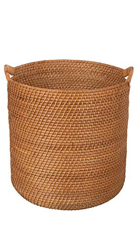KOUBOO 1060095 Laguna Round Ear Handles, Honey-Brown Rattan Storage Basket