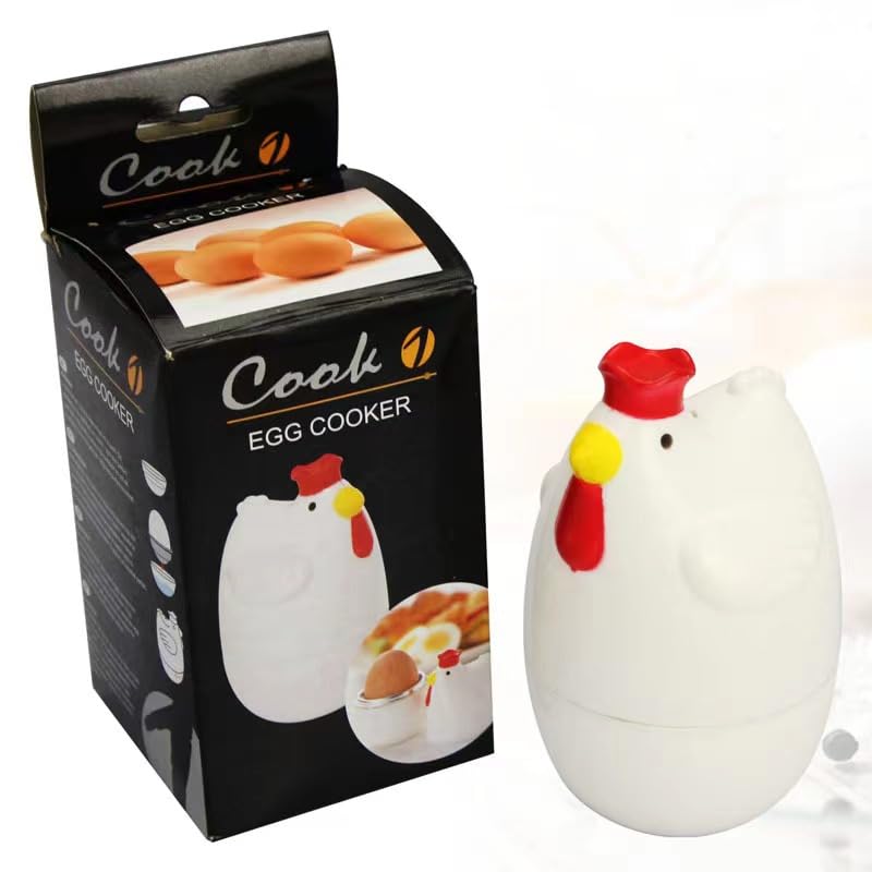 COOKWARE CREATIONS Chicken Shaped Microwave Egg Boiler for Perfectly Cooked Eggs in Minutes - egg boilers - egg boiler microwave - microwave egg boiler 1 egg - egg cooker, White