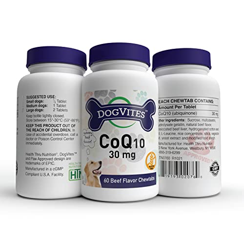 Health Thru Nutrition Dog-Vites CoQ10 for Dogs, Beef-Flavored Chewable Tablets, 30mg (Pack of 60)