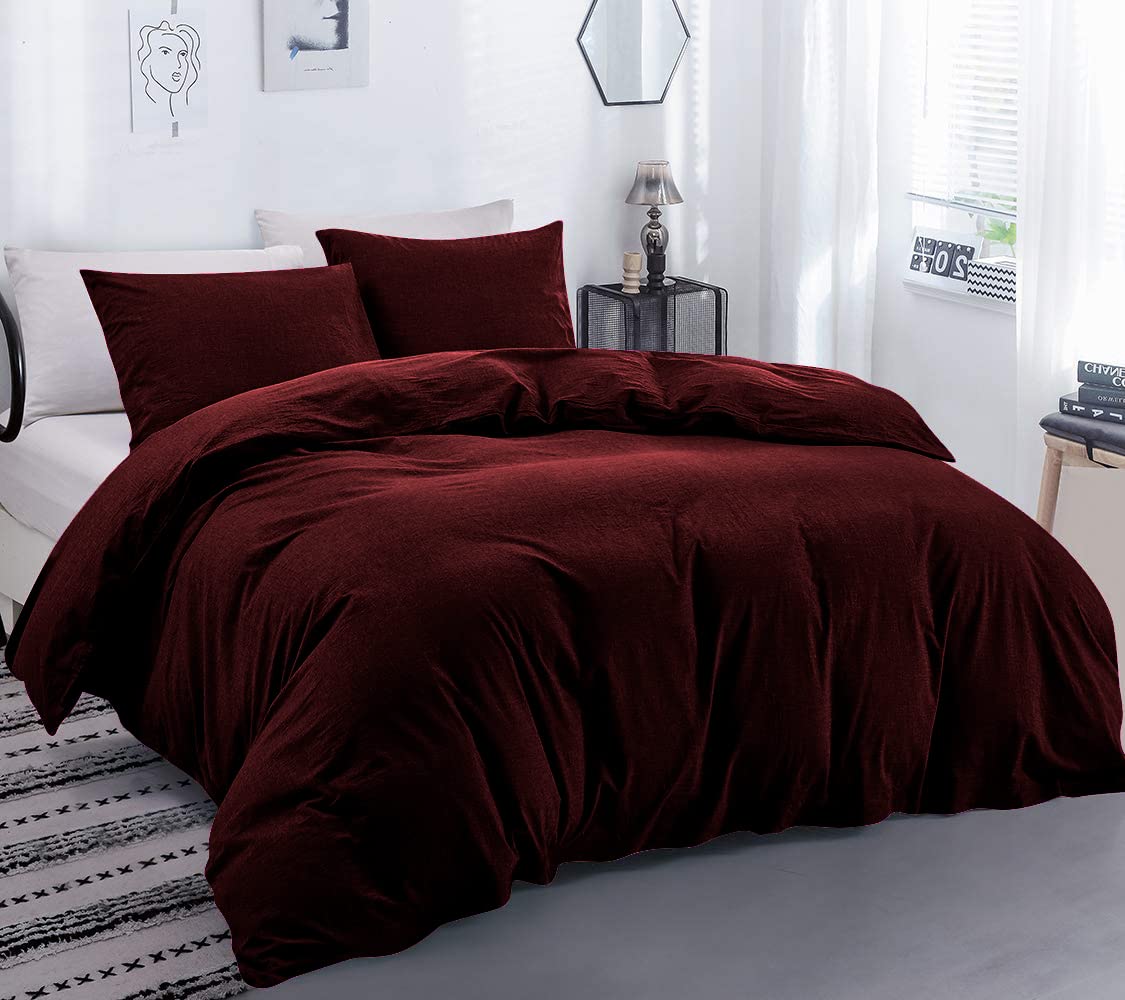 TONY'S TEXTILES Duvet Cover Set 5 PC with Zipper & Corner Ties 100% Egyptian Cotton | 1000 Thread Count Luxurious Bedding 1 Duvet Cover 4 Pillow Shams (Full/Queen, Wine)